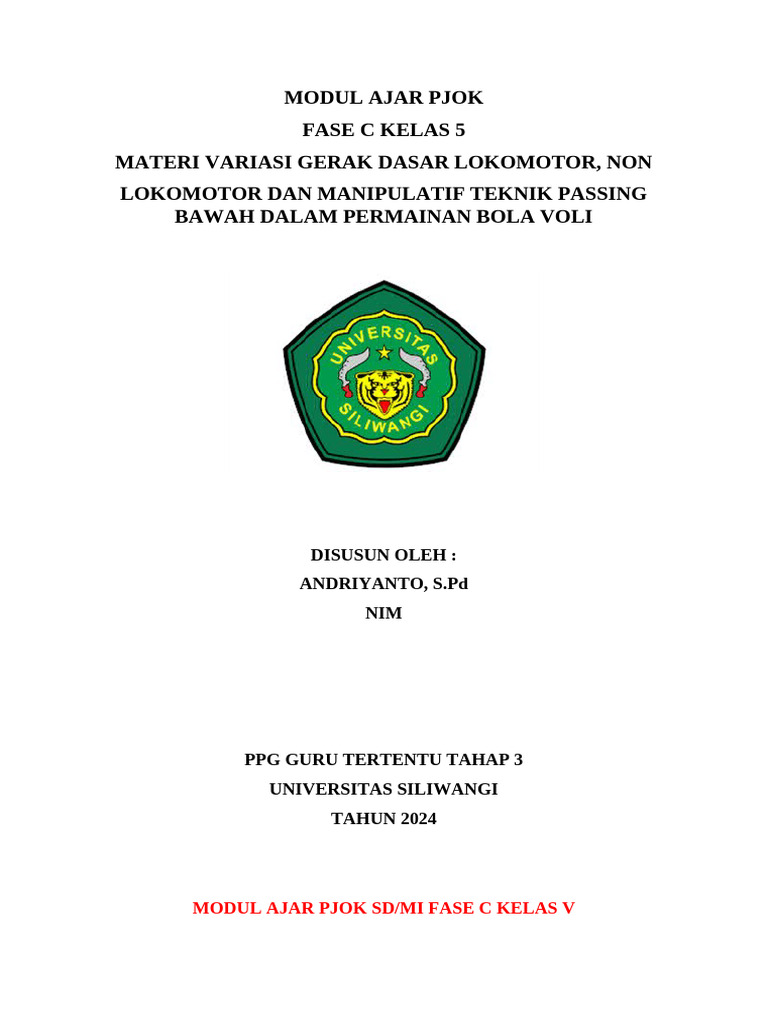MODUL AJAR PERMAINAN BOLA VOLI Andriyanto | PDF