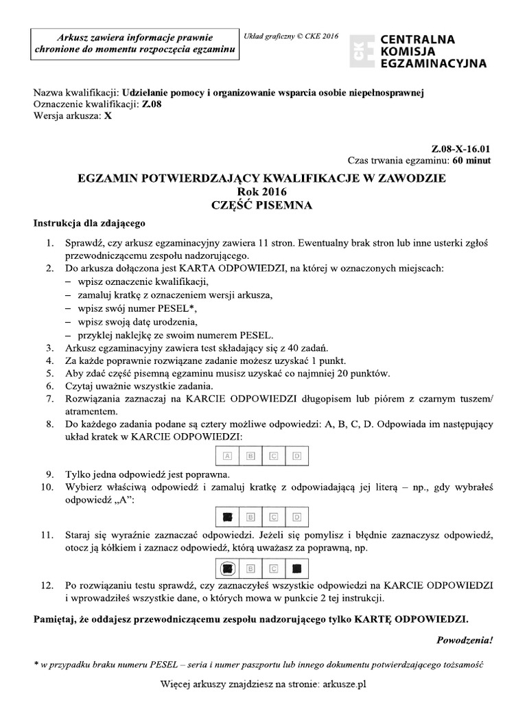 z08 2016 Styczen Egzamin Zawodowy Pisemny | PDF