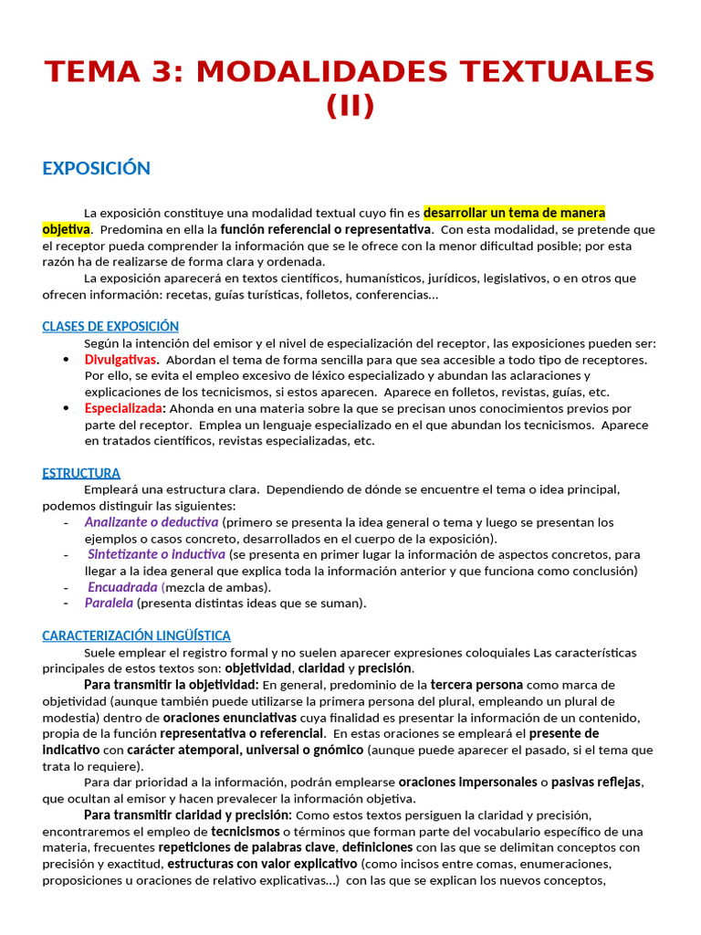 MODALIDADES TEXTUALES (II) Doc | PDF | Oración (Lingüística) | Léxico