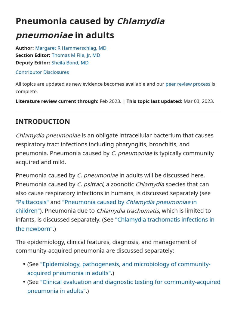 Chlamydia Pneumonia in Adults: Overview | PDF | Pneumonia | Respiratory ...