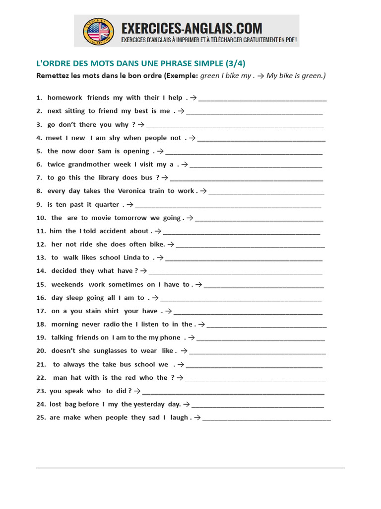 Exercice Anglais Ordre Des Mots 3 | PDF