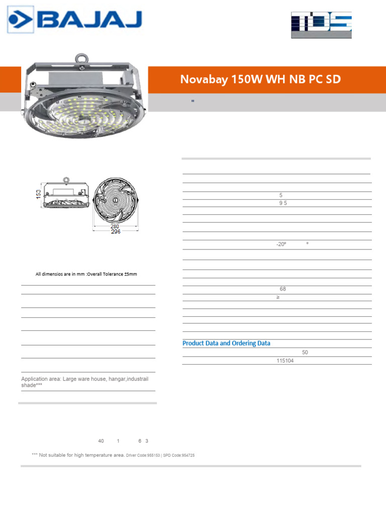TDS - Novabay 150W WH NB PC SD | PDF | Electronic Engineering | Electrical Engineering