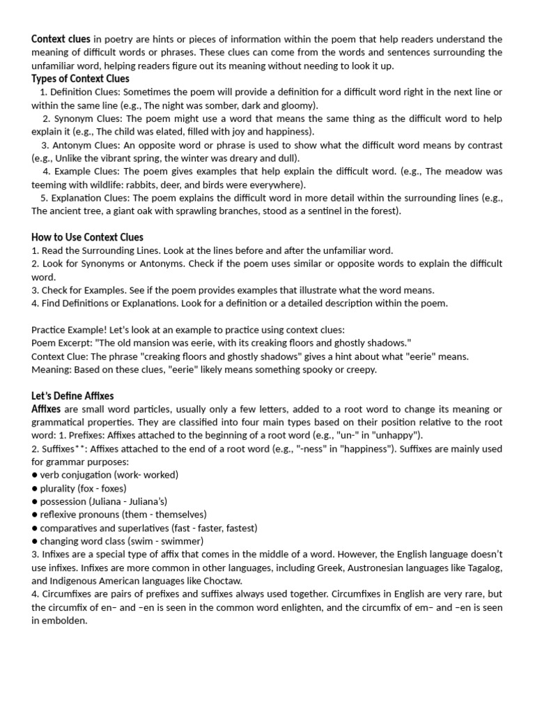 Understanding Context Clues in Poetry | PDF | Word | English Language