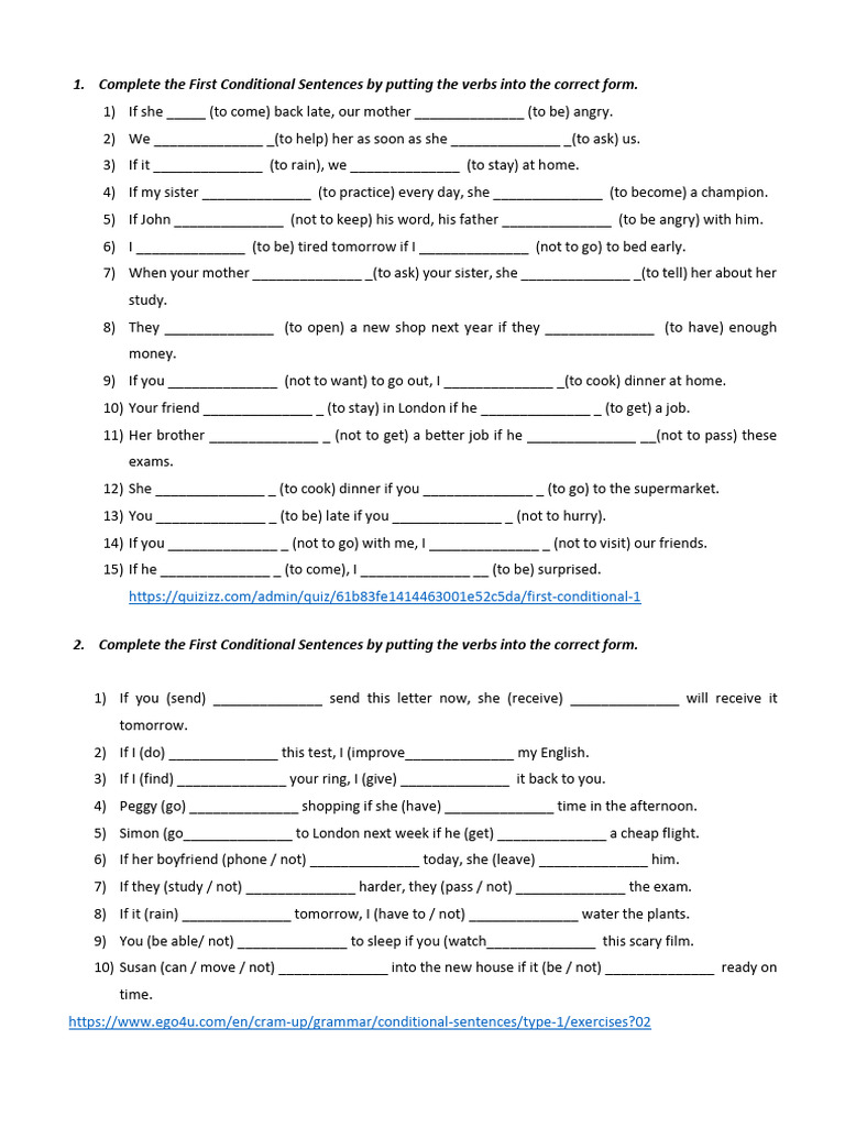 First Conditional Exercises | PDF