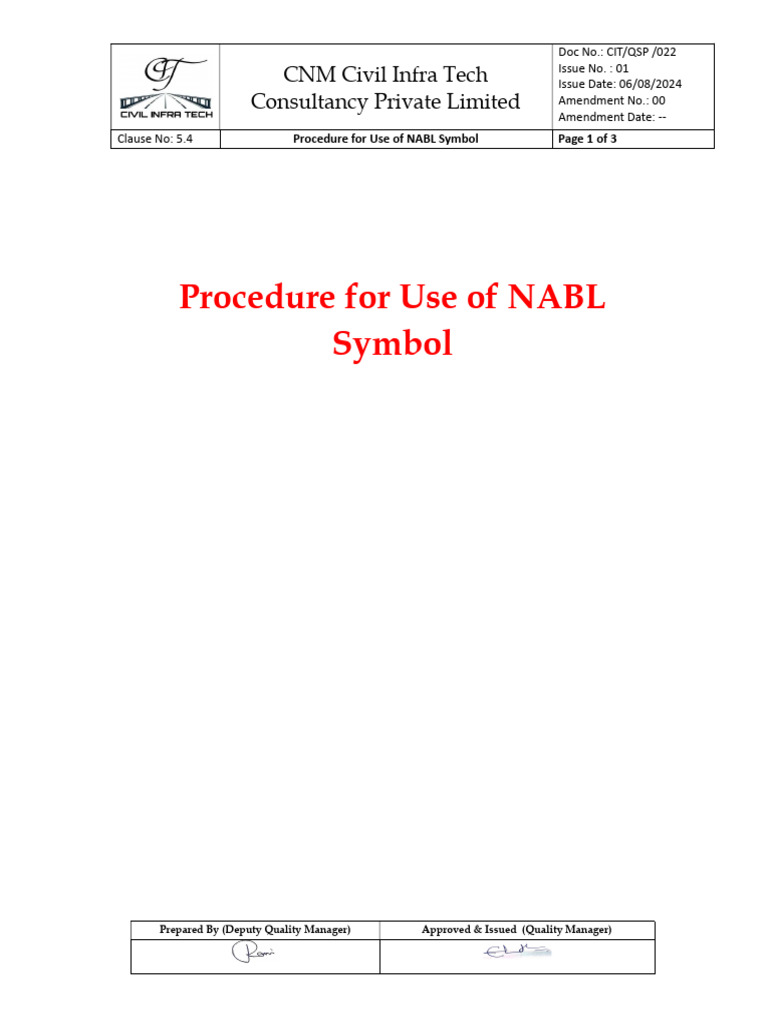 Procedure For Use of NABL Symbol: CNM Civil Infra Tech Consultancy Private Limited | PDF ...