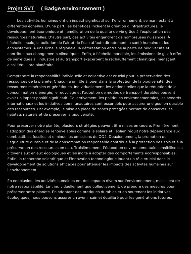 Impact des activités humaines sur l'environnement | PDF | Environnement ...