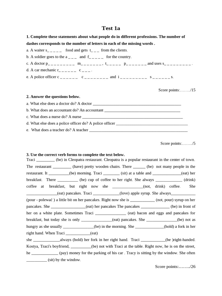 Test 1a Adv Pre-Intermediate Unit 1 | PDF | Career & Growth