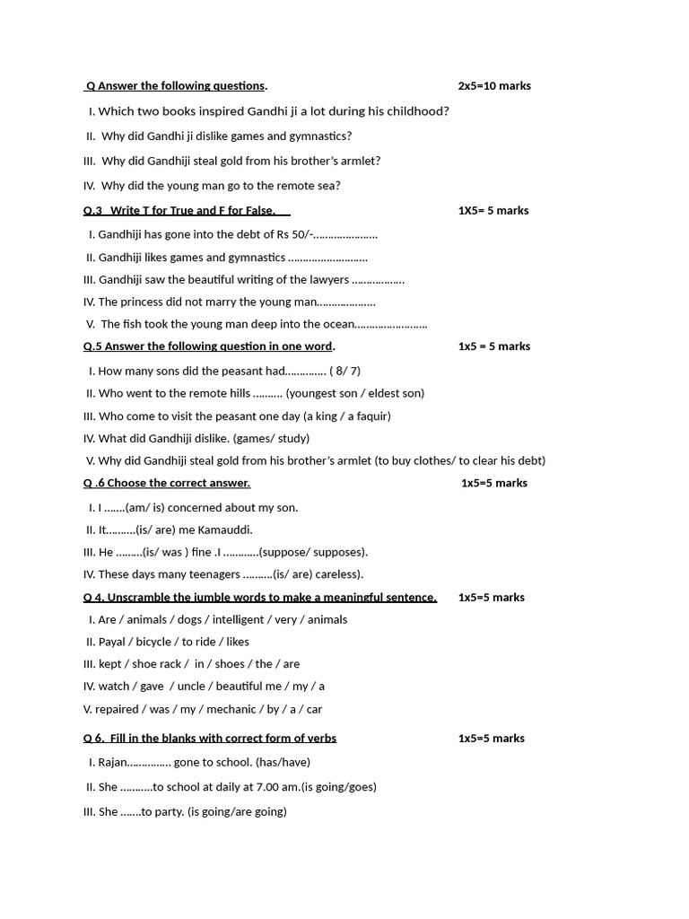 Question Class 8 | PDF