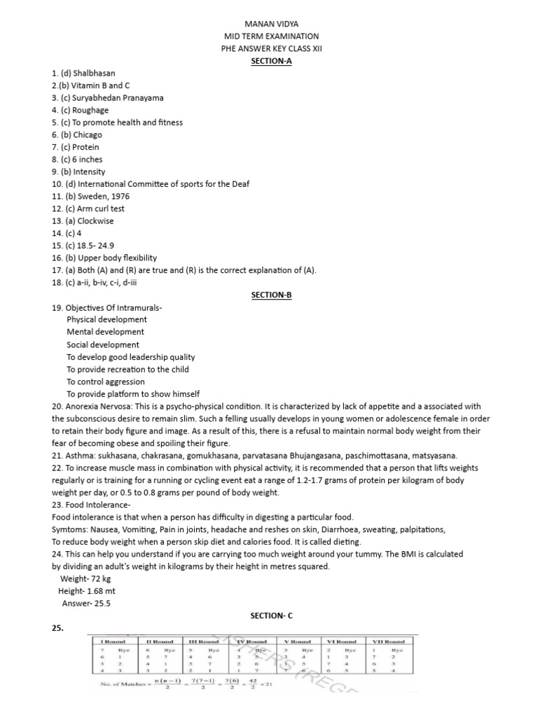 Mid Term Answer Key 2024-2025 | PDF | Heart Rate | Diet (Nutrition)