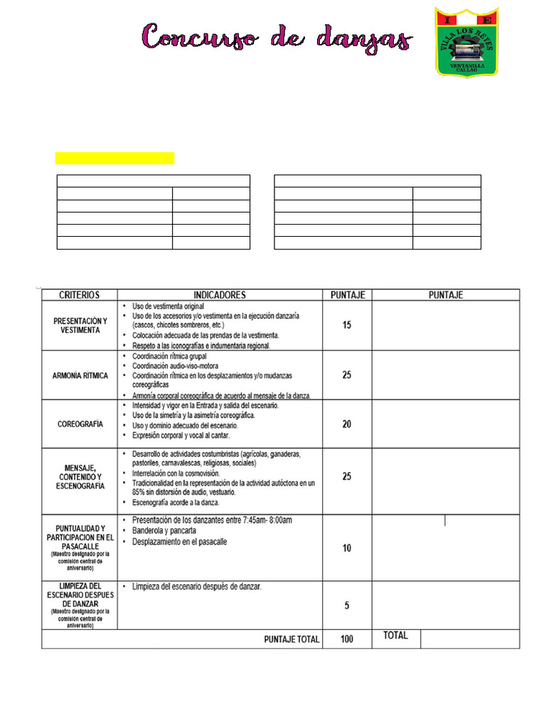 Precisiones Del Concurso de Danzas | PDF