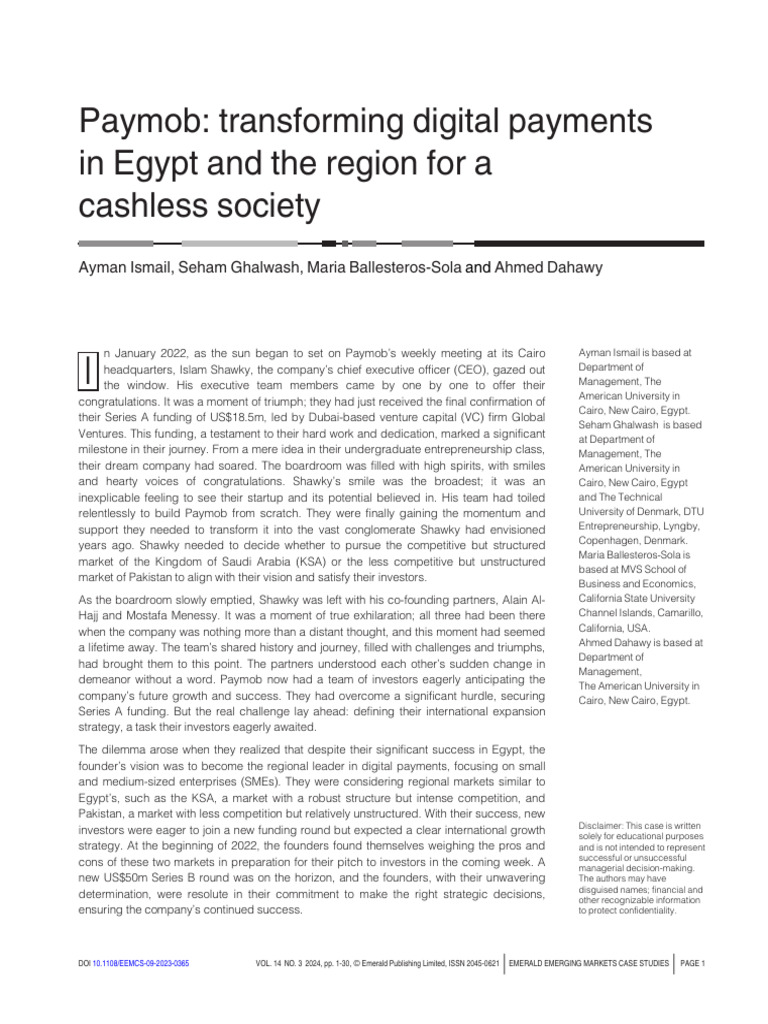 Paymob Transforming Digital Payments in Egypt - Notes | PDF | Banks ...
