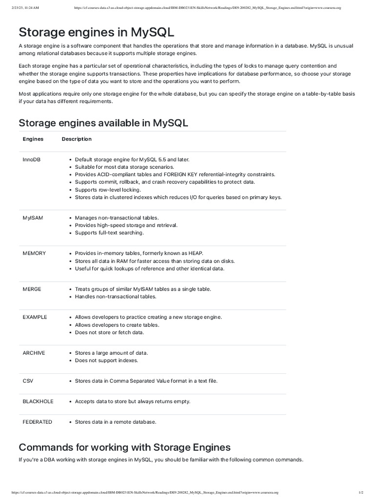 DE9.200282 MySQL Storage Engines - MD | PDF | Computer Data Storage | Databases