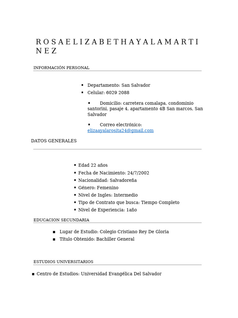 CV de Eliza Ayala: Experiencia y Educación | PDF | Business | Informática
