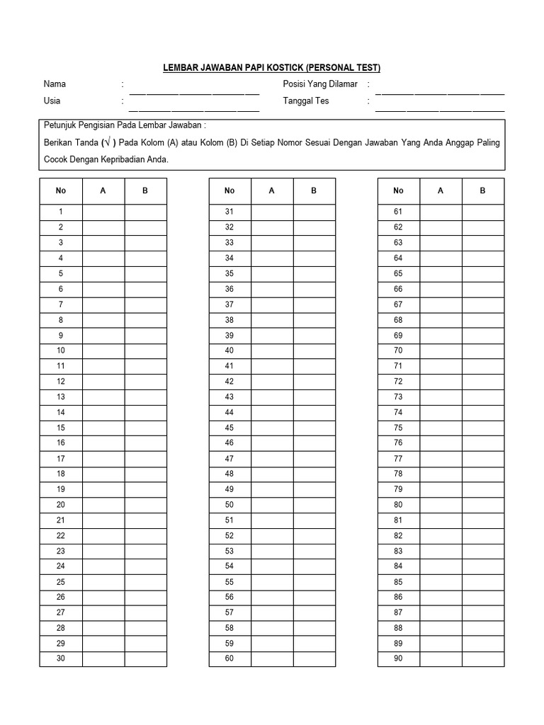 PAPI Kostick - Answer Sheet | PDF
