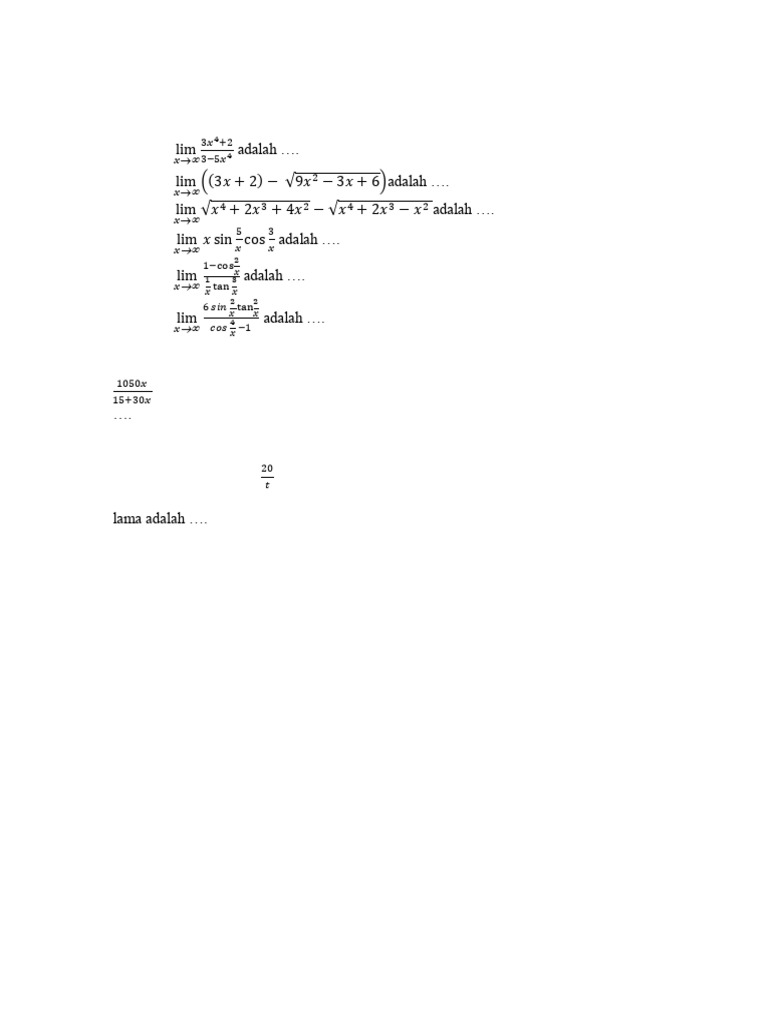 Latihan Soal Ulangan Limit Diketakhinggaan | PDF