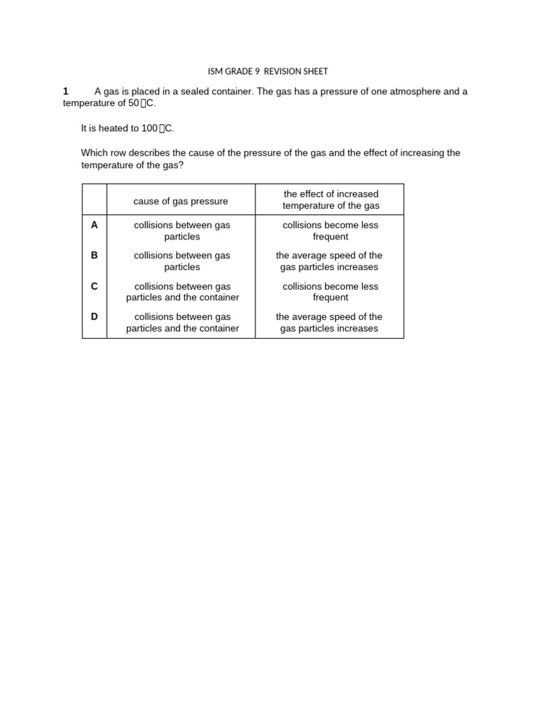 Grade 9 Science Revision Sheet | PDF | Gases | Chemical Compounds