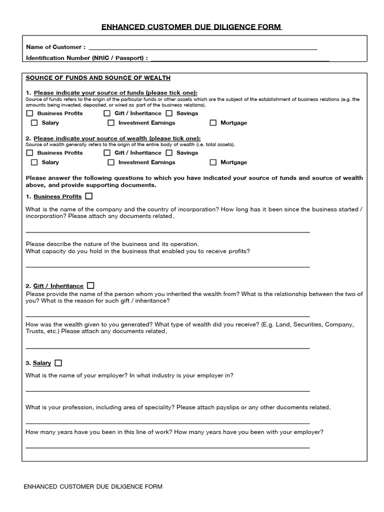 Enhanced Customer Due Diligence Form | PDF | Wealth | Mortgages