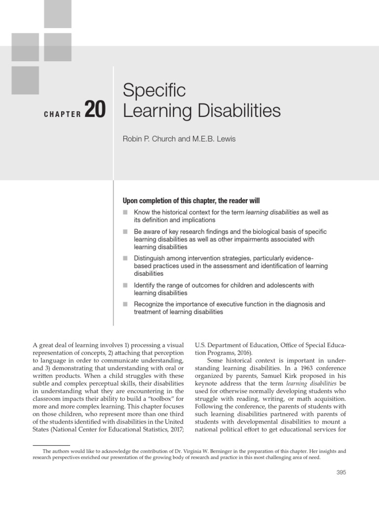 Specific Learning Disabilities: Robin P. Church and M.E.B. Lewis | PDF | Learning Disability ...