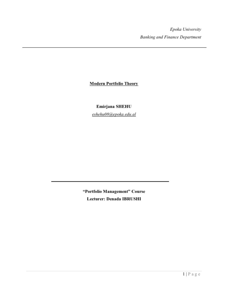 MPT Paper | PDF | Modern Portfolio Theory | Investor