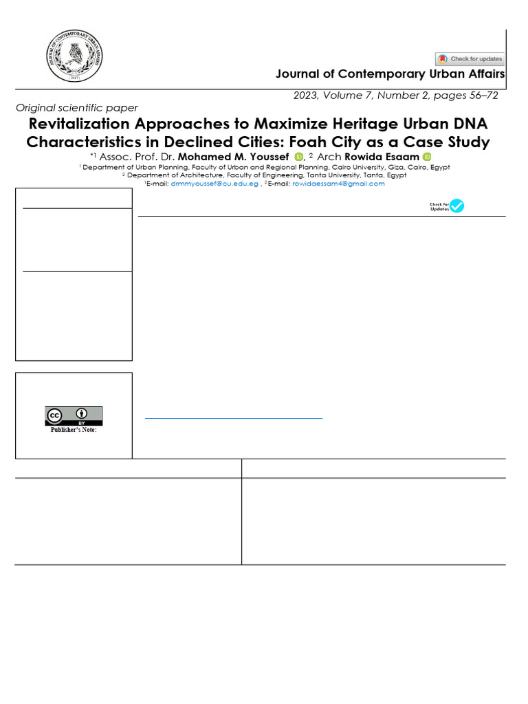 Revitalization Approaches To Maximize Heritage Urban DNA Characteristics in Declined Cities ...