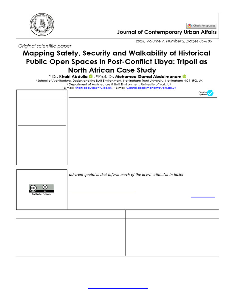 Mapping Safety, Security and Walkability of Historical Public Open Spaces in Post-Conflict Libya ...