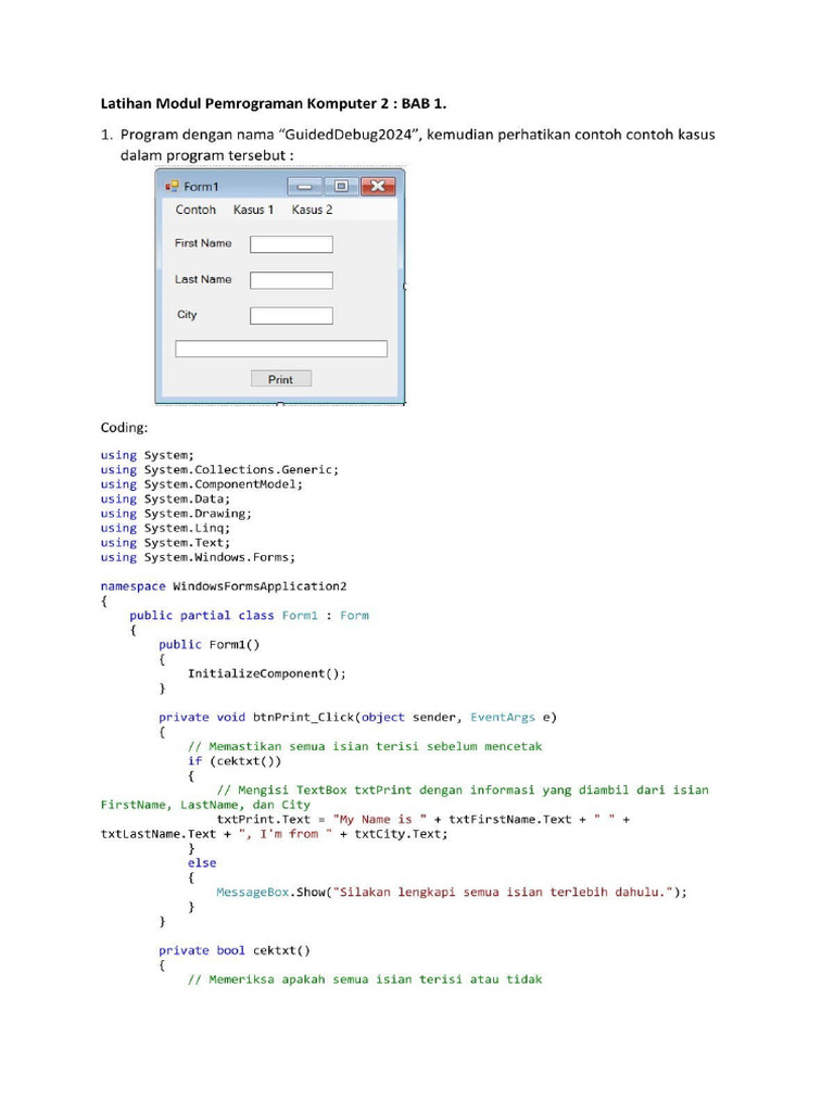 Tugas Pemrograman Komputer 2 4a Latihan Modul Pemrograman Komputer II Bab 1 C Fix | PDF