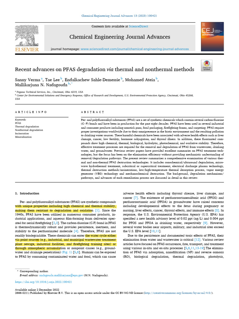 8 PFAS Destruction Technologies | PDF | Applied And Interdisciplinary ...