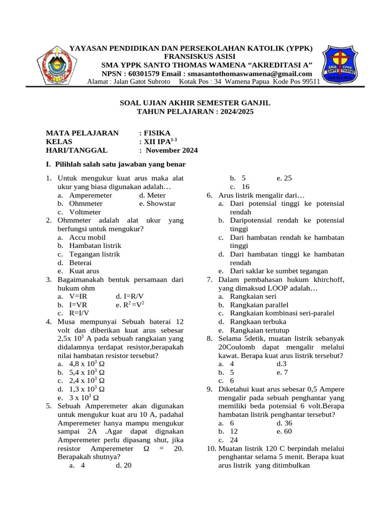 Soal Ulangan Fisika Kelas Xii - Ipa - 070902 | PDF