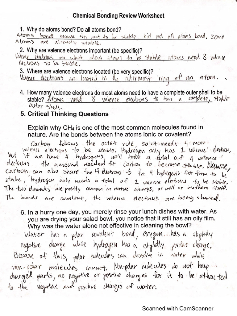 Chem Bonds WS | PDF