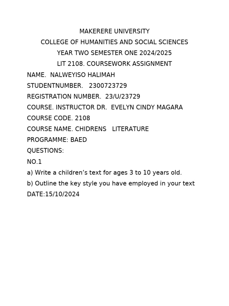 Lit 2108 Assignment 3 Nalweyiso Halimah | PDF