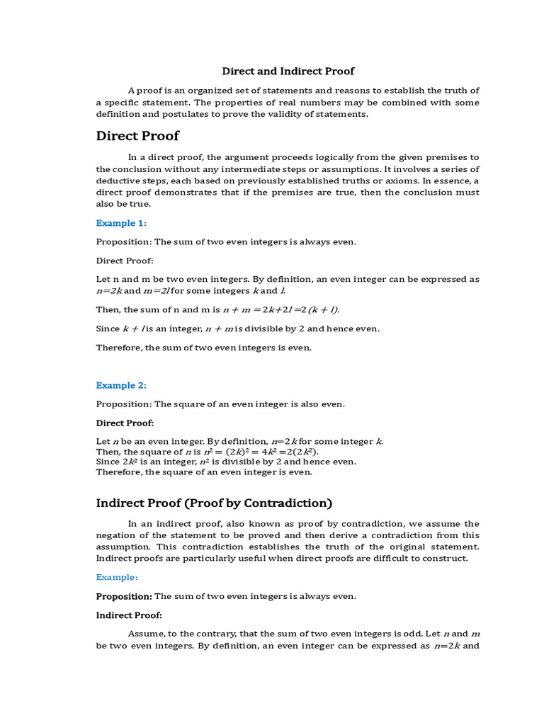Direct and Indirect Proof | PDF | Contradiction | Mathematical Proof