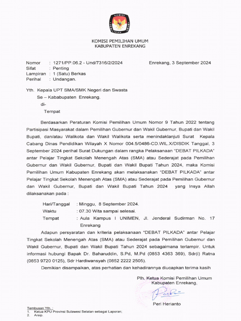 Undangan Debat Pilkada Antar Pelajar Sma Sederajat | PDF