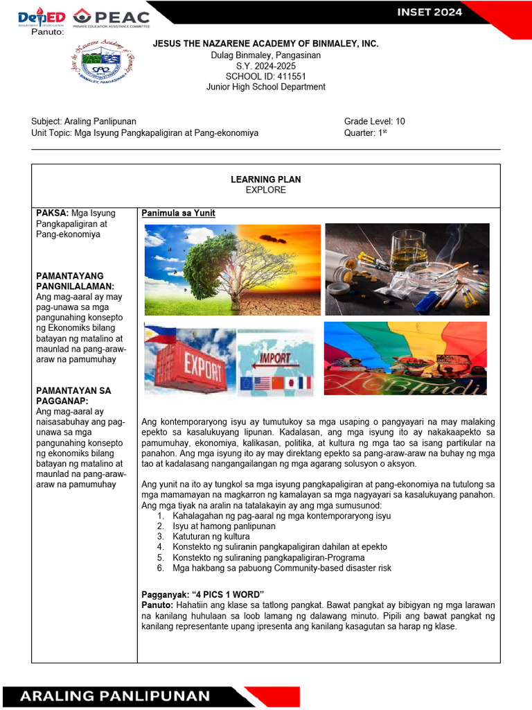 LEARNING PLAN AP 10 1st Quarter | PDF