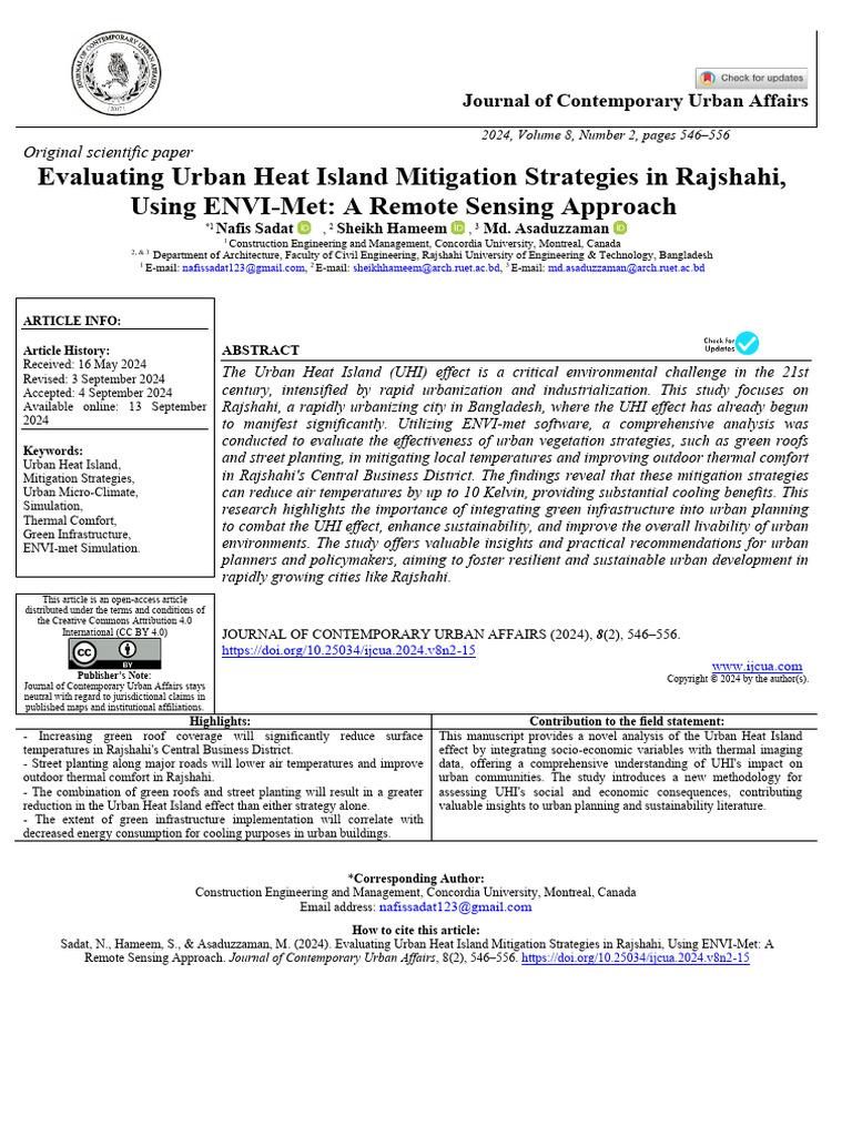 Evaluating Urban Heat Island Mitigation Strategies in Rajshahi, Using ...