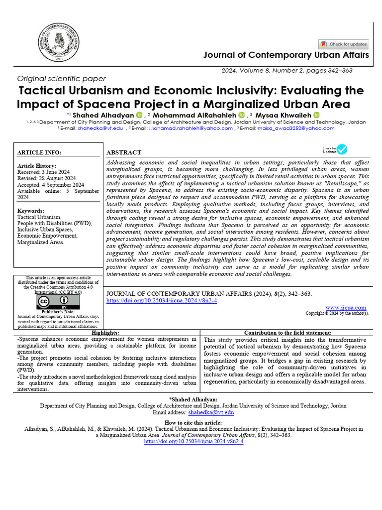 A Tactical Urbanism and Economic Inclusivity: Evaluating The Impact of ...