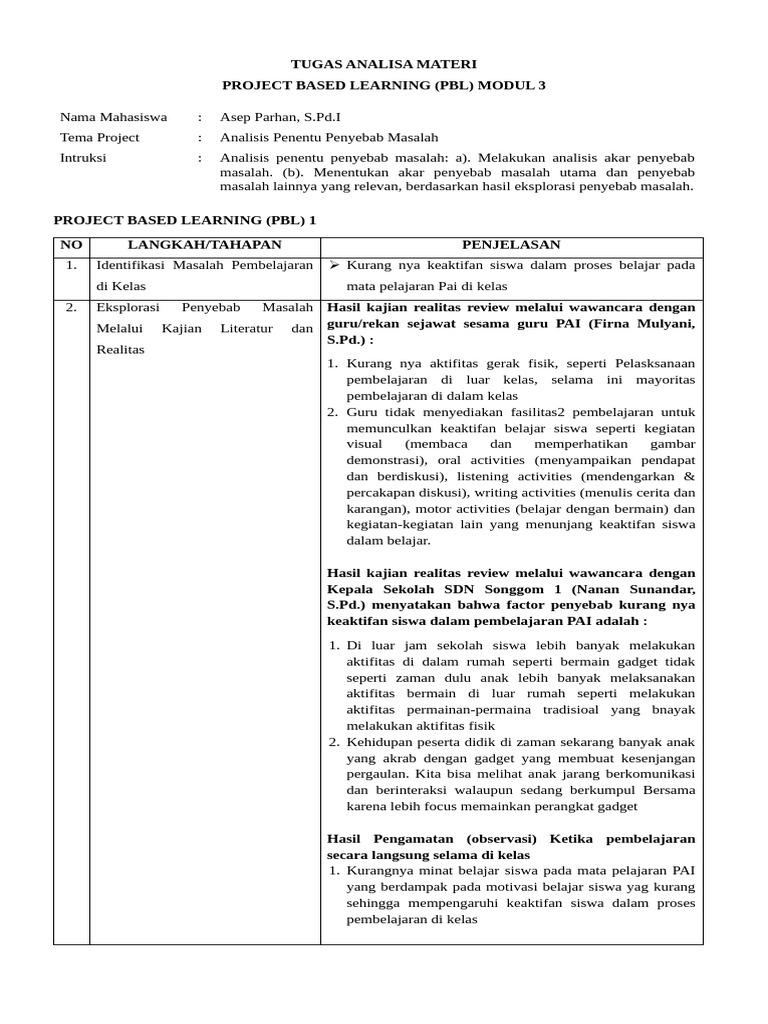 Tugas Analisa Penyebab Masalah PBL Modul 3 Asep Parhan | PDF