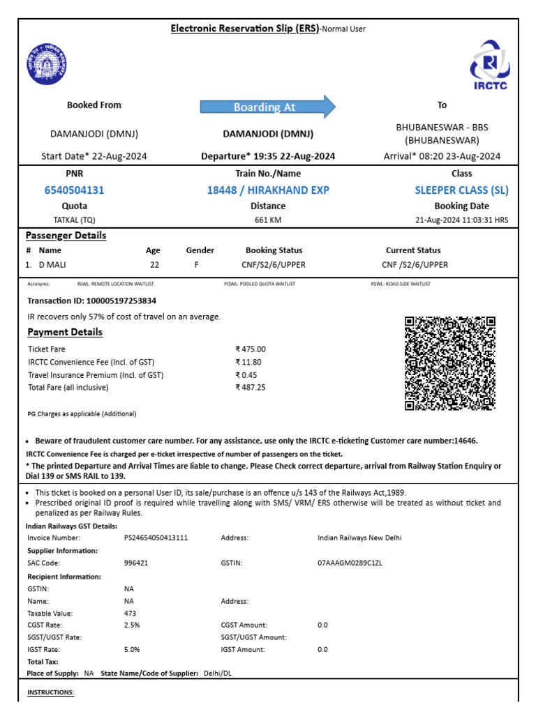Damanjodi Train Ticket Details | PDF | Value Added Tax | Government ...