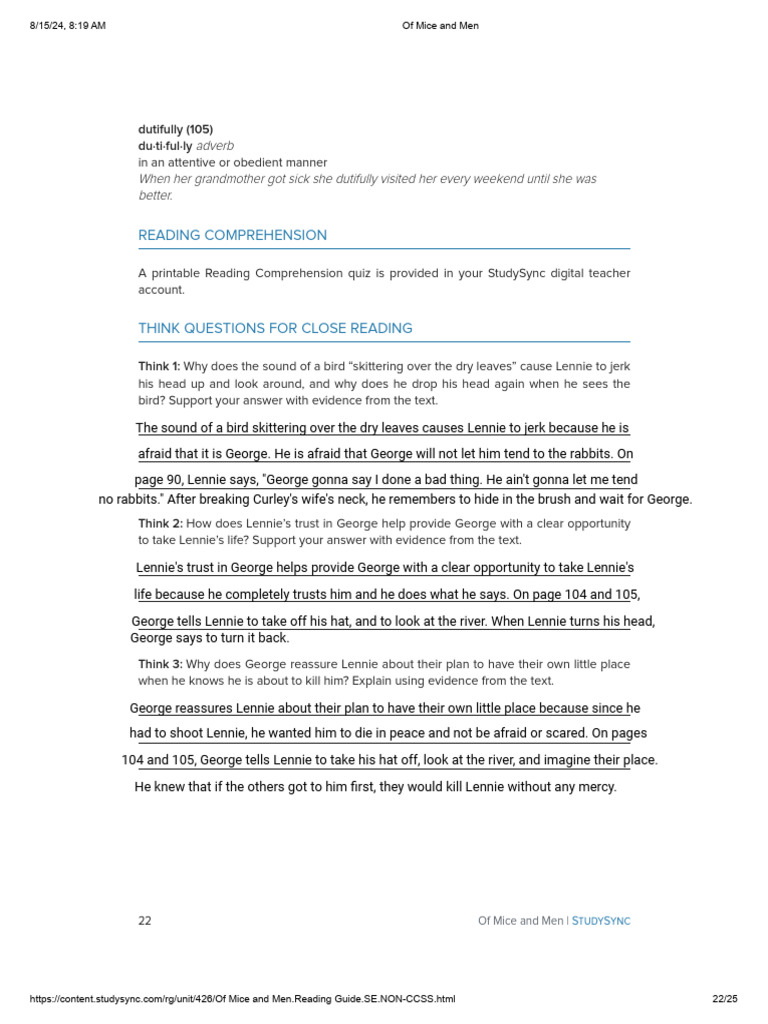 Kami Export - Christian Williams - of Mice and Men Reading Journal | PDF