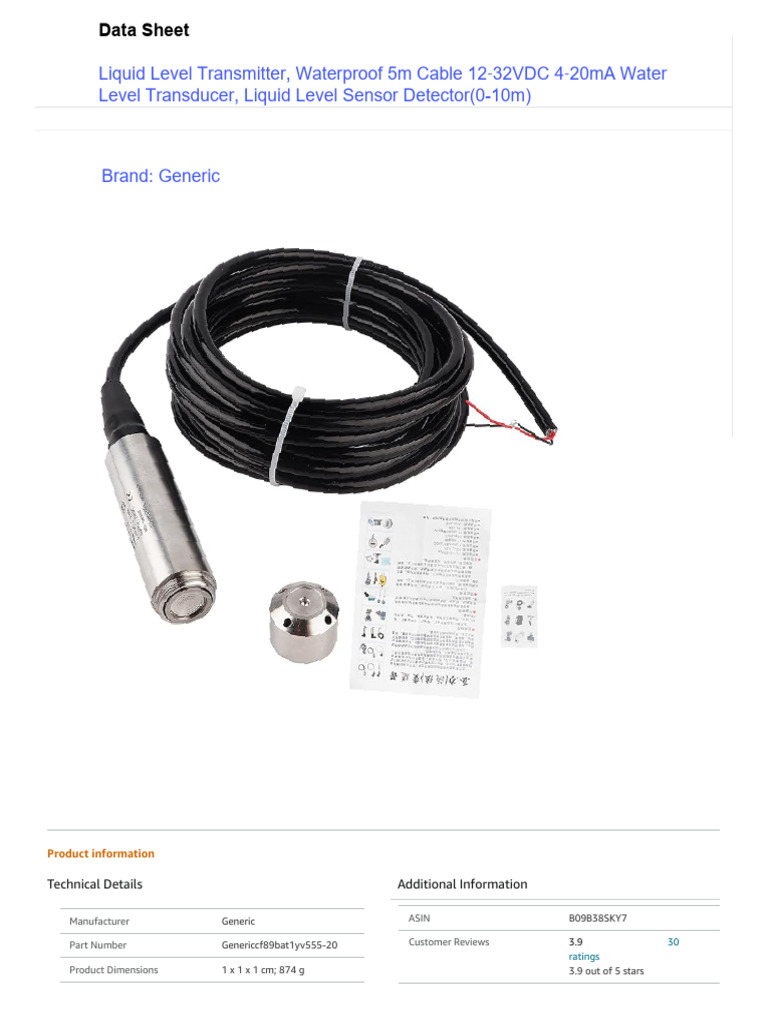 Waterproof Liquid Level Transmitter | PDF | Sensor | Electronics