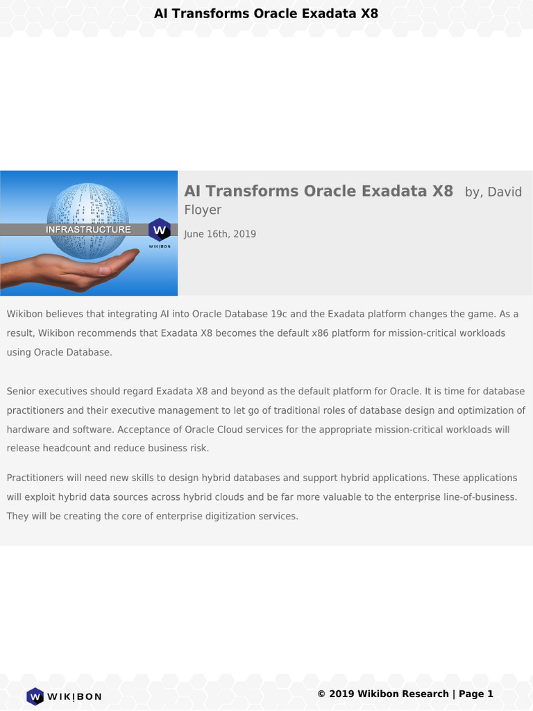 AI Transforms Oracle Exadata X8: By, David Floyer | PDF | Cloud ...