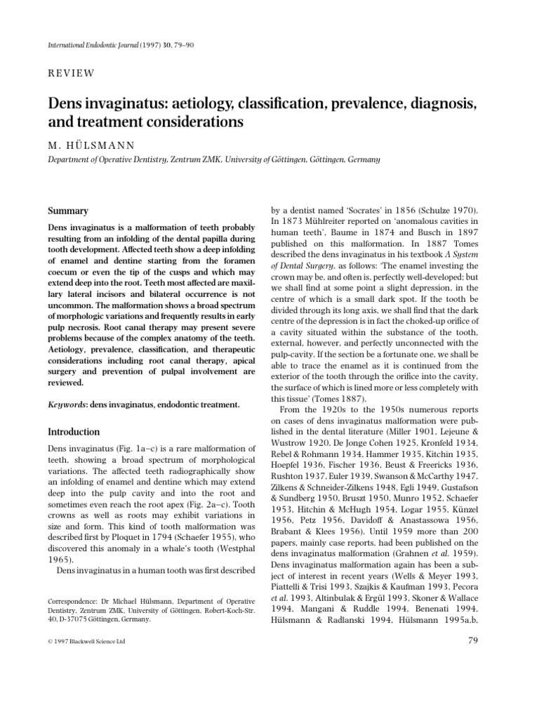 Dens Invaginatus A Etiology, Classification, Prevalence, Diagnosis, and ...