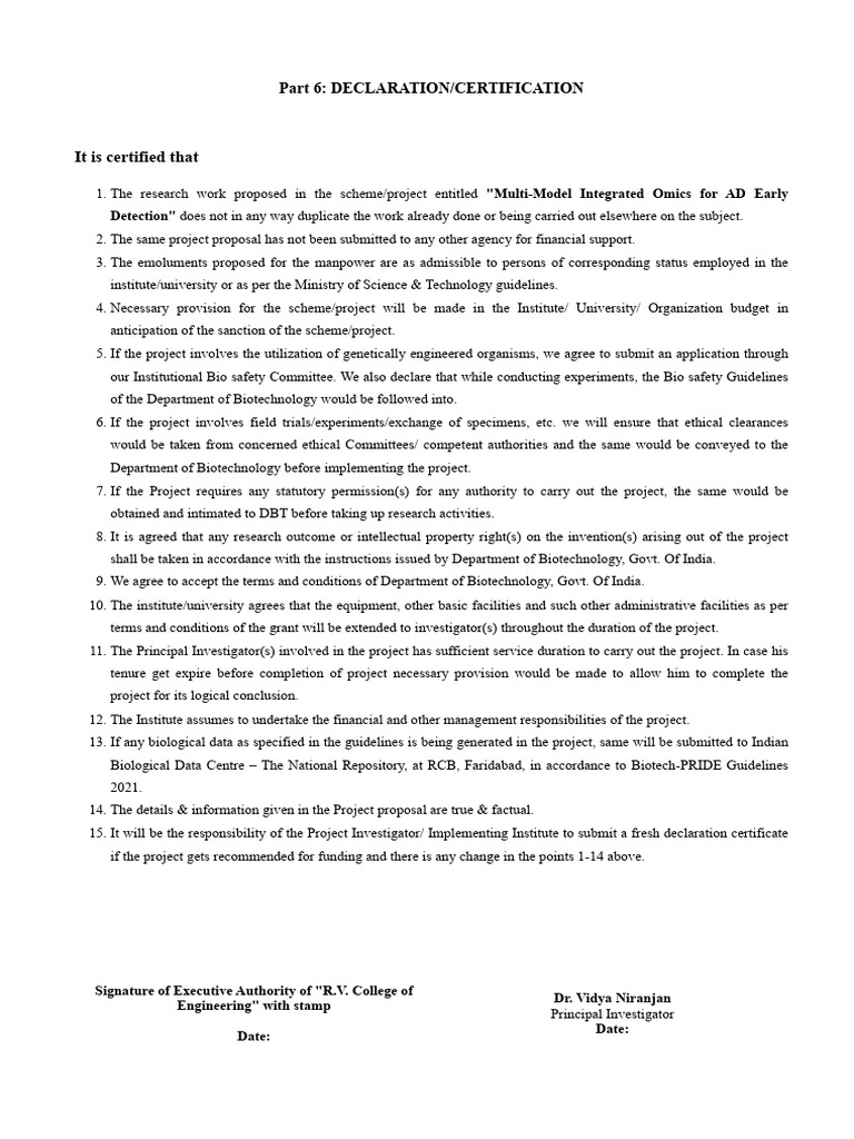 Project Declaration for AD Research | PDF | Biotechnology