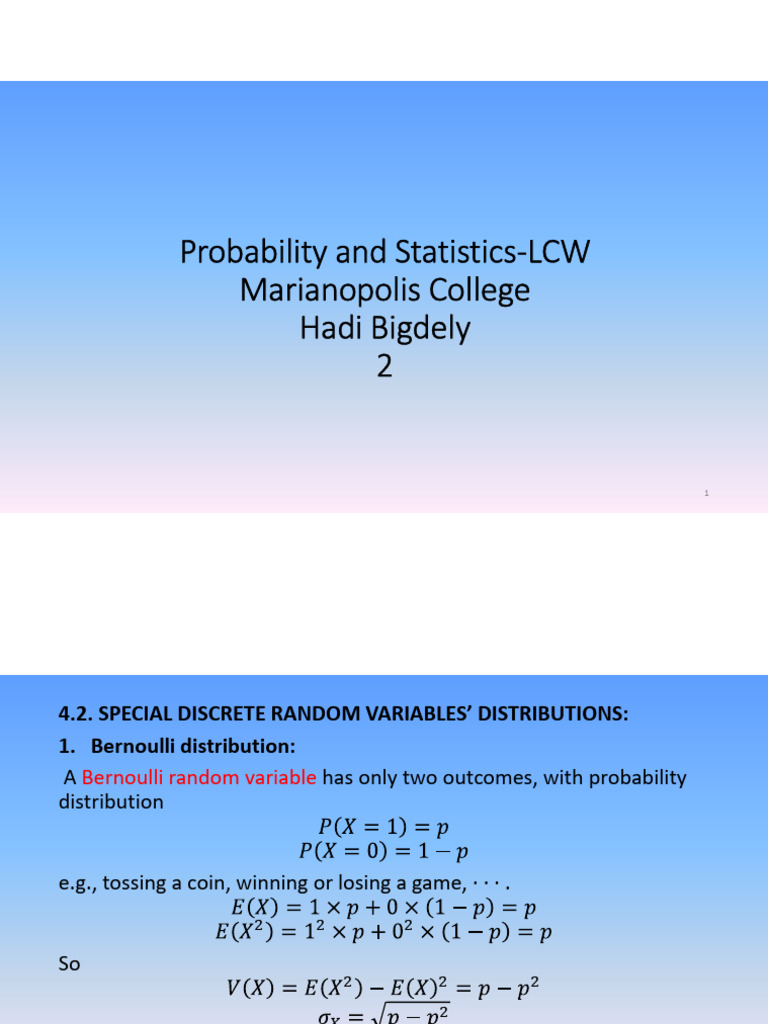 Slides 2 Statistics | PDF | Probability Distribution | Poisson Distribution