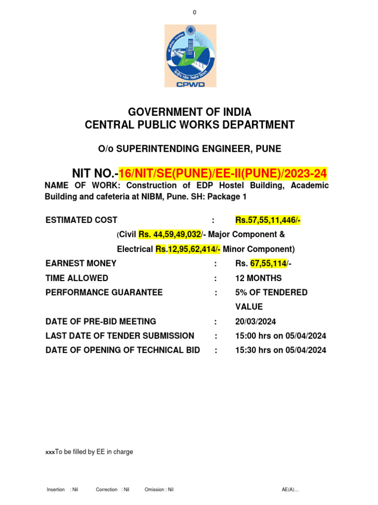 Nit No.-: 16/NIT/SE (PUNE) /EE-II (PUNE) /2023-24 | PDF | Revenue | Specification (Technical ...