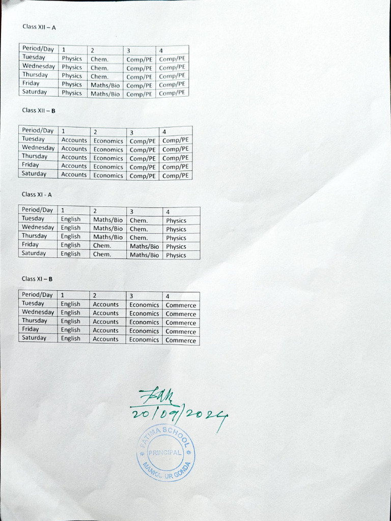 11th and 12th Time Table | PDF
