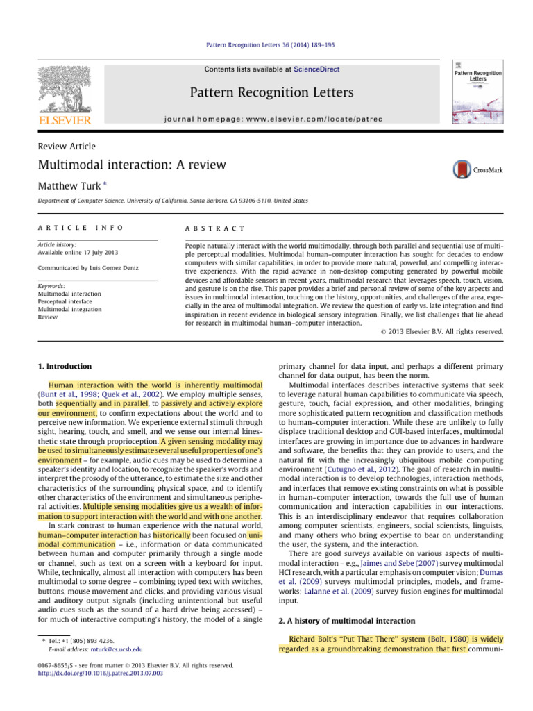 Multimodal Interaction - A Review | PDF | Perception | Human–Computer ...