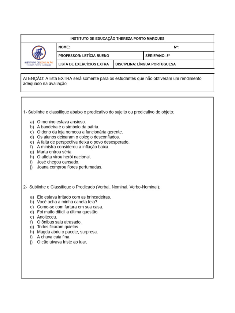 Lista Extra-Português | PDF