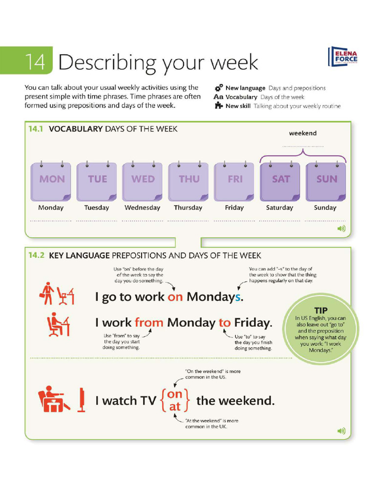 14) A. Level 1 Beginner - Describing Your Week | PDF