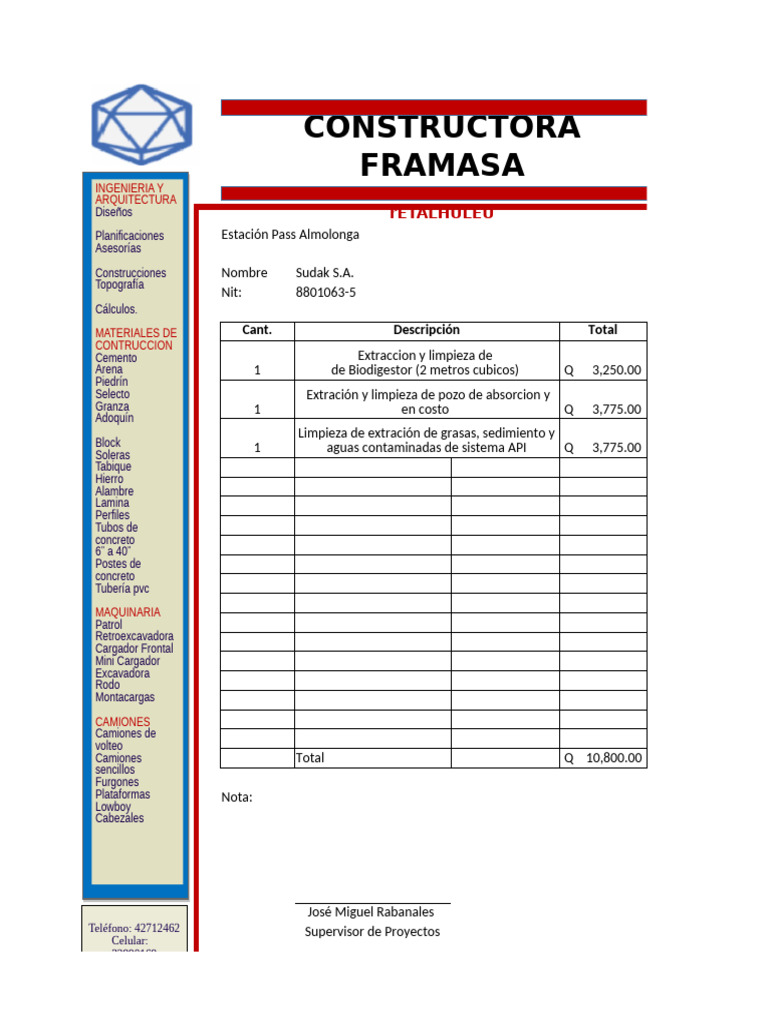 Formato de Cotización FRAMASA (1) - 1 | PDF