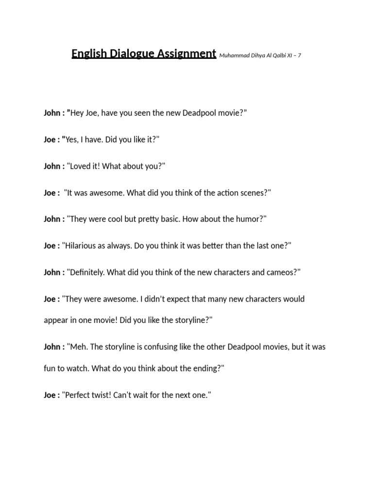 English Dialogue Assignment Muhammad Dihya Al Qalbi XI | PDF | Art ...